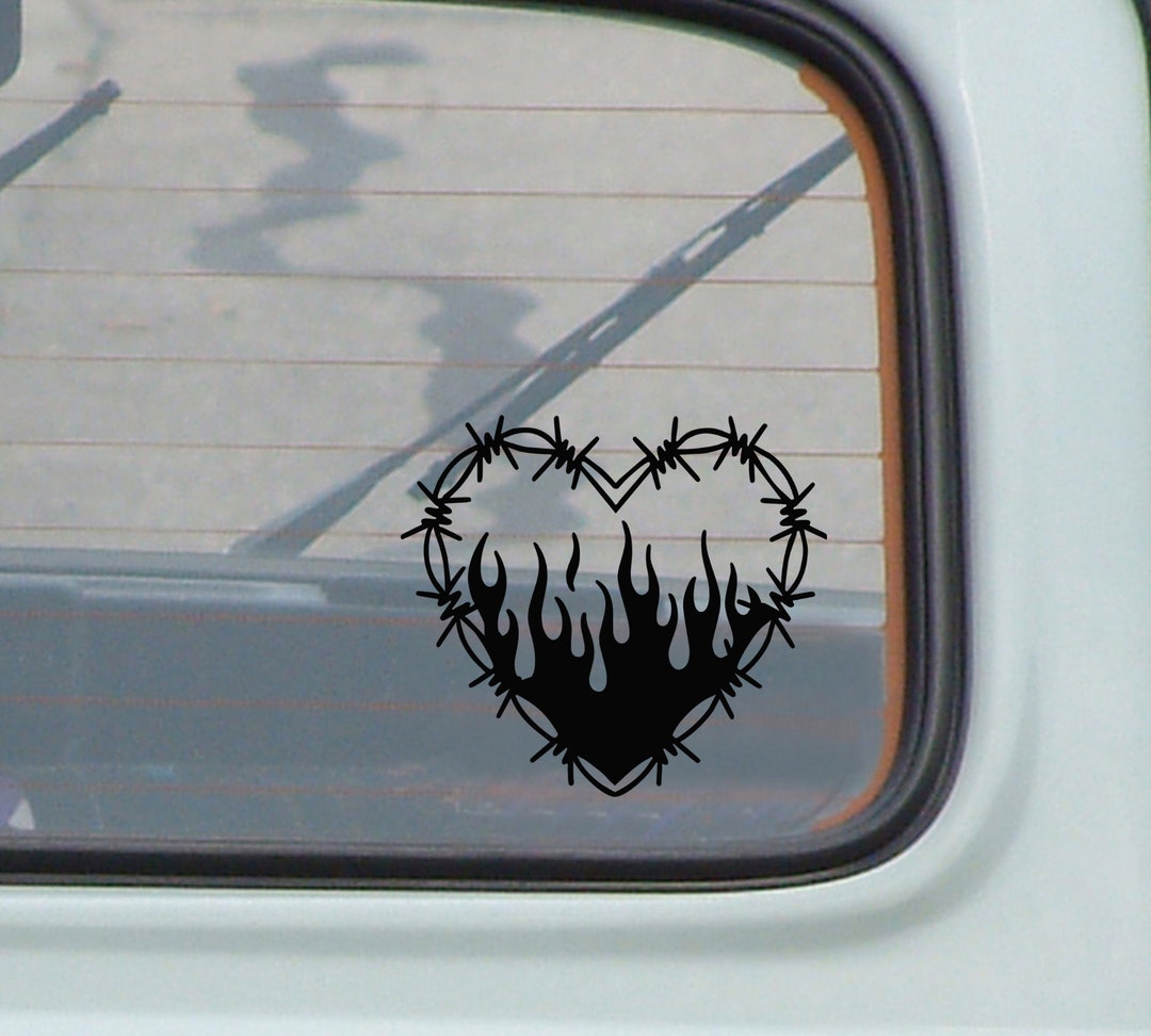 Barbed Wire Flaming Heart Decal, Car Decal, Vinyl Decal, Laptop ...