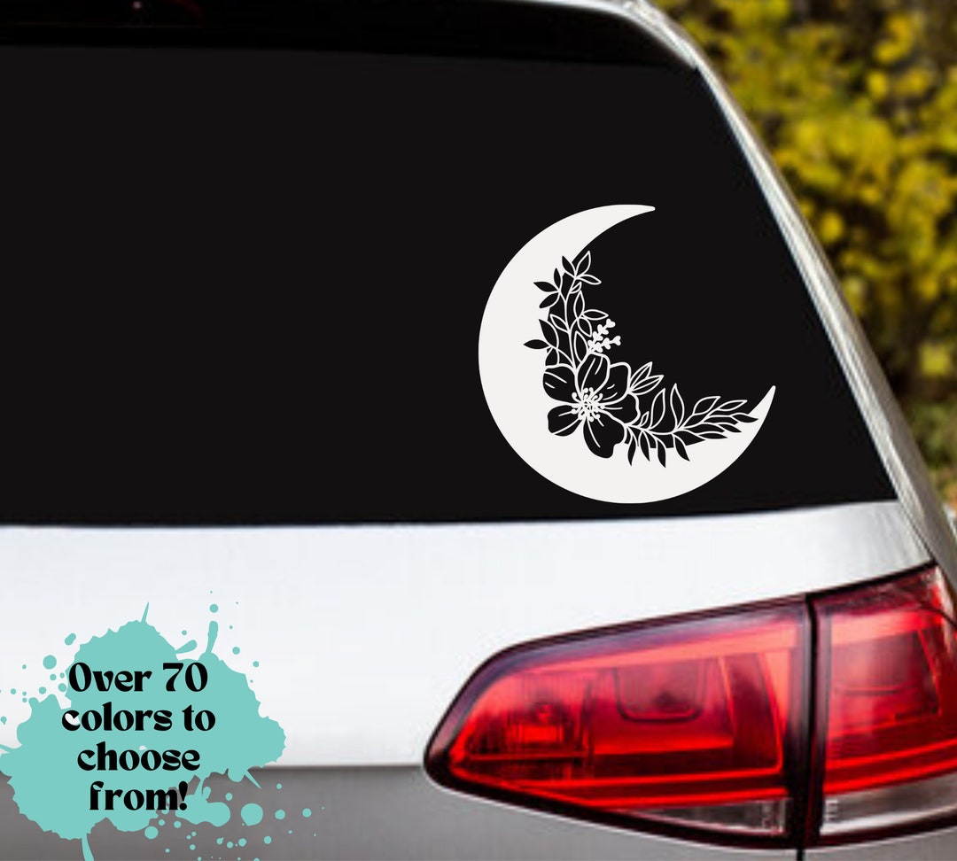 Floral Moon Car Decal: Laptop Sticker, Car Accessory - Etsy