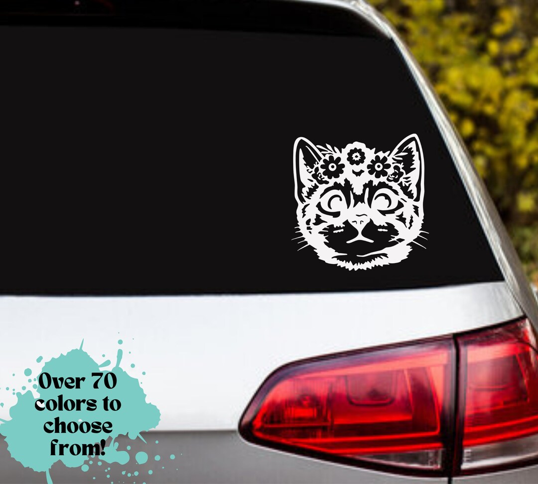 Floral Cat Decal, Cat Decal, Cat, Car Decal, Vinyl Decal, Laptop ...