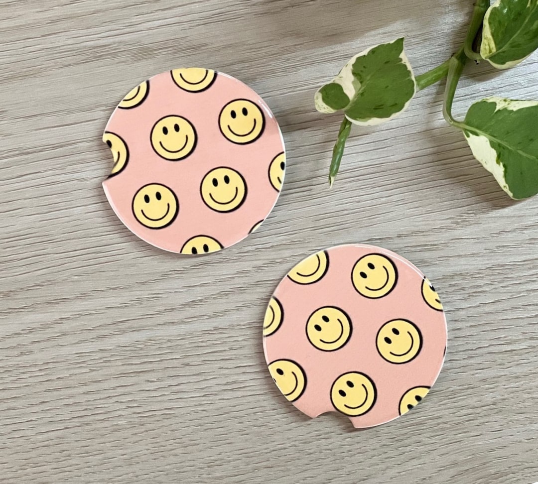 Smiley Face Car Coaster, Cute Car Coasters, Smile, Car Accessories ...