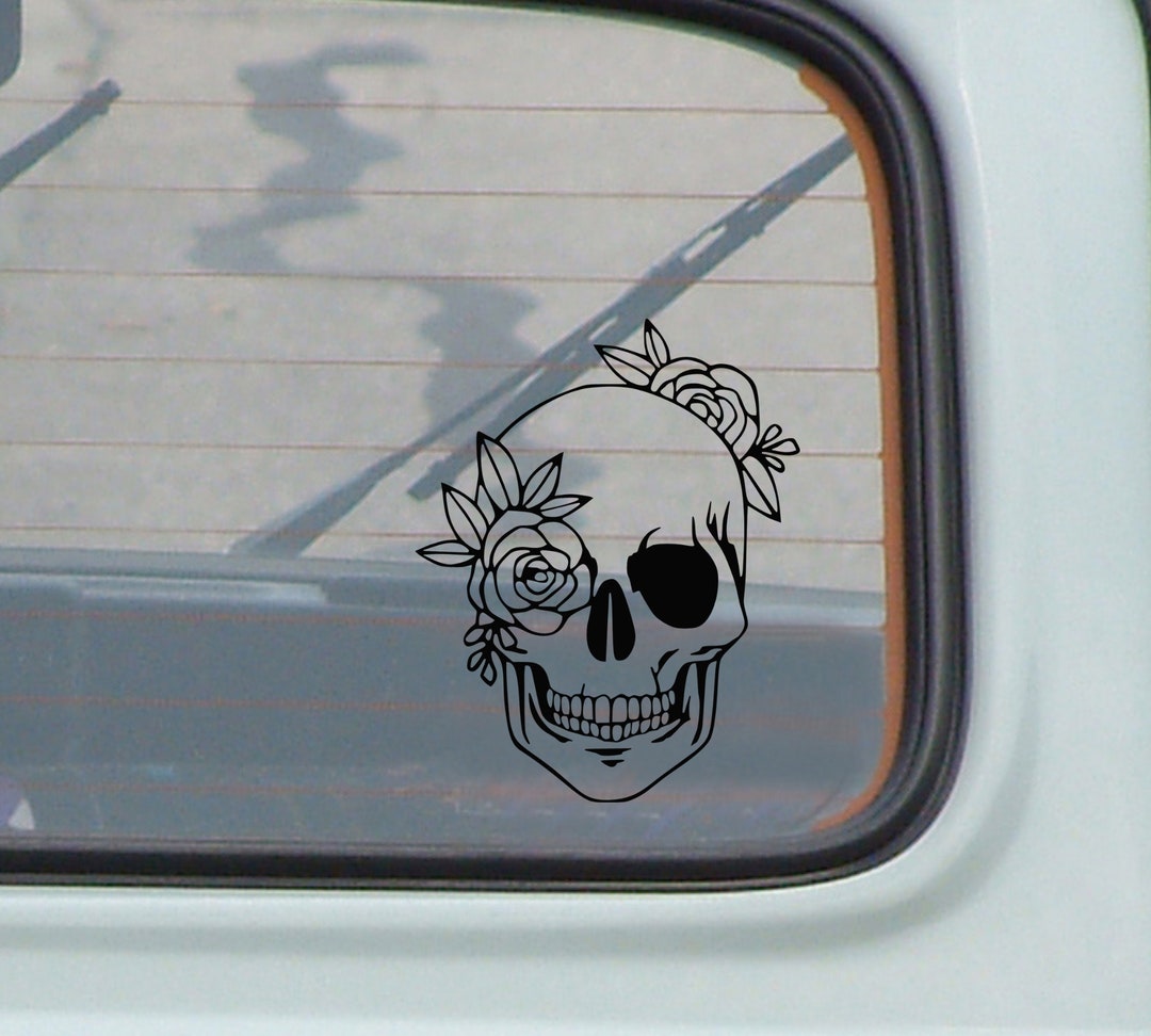 Floral Skull Decal, Car Decal, Vinyl Decal, Laptop, Hydroflask, Phone ...