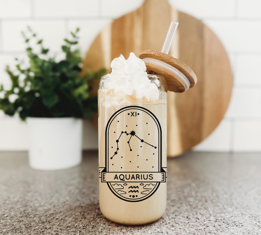 Aquarius Constellation Iced Coffee Glass: Horoscope Beer Can Glass - Etsy