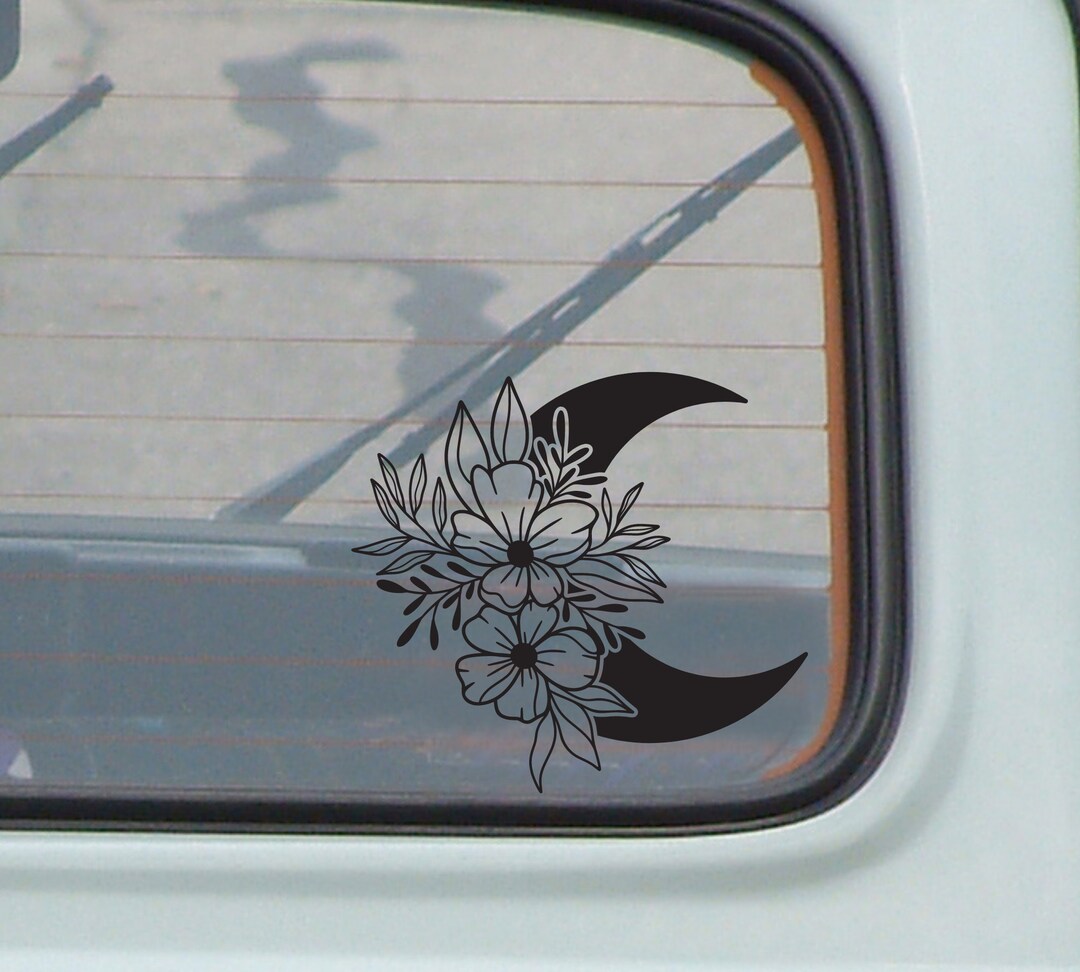 Moon With Flower Car Decal Floral Moon Decal Car - Etsy