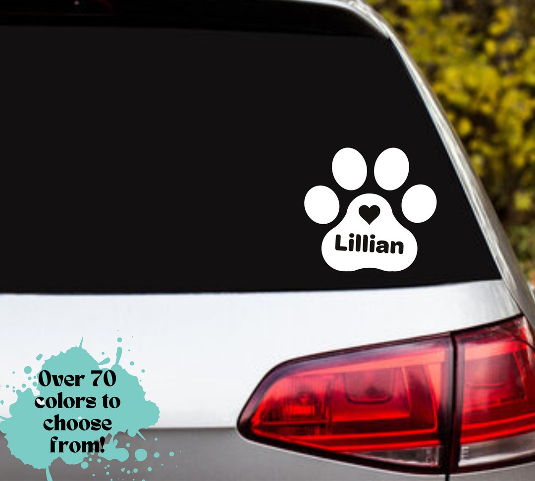 Paw W. Name Decal, Car Decal, Cat, Dog, Pet, Vinyl Decal, Laptop ...