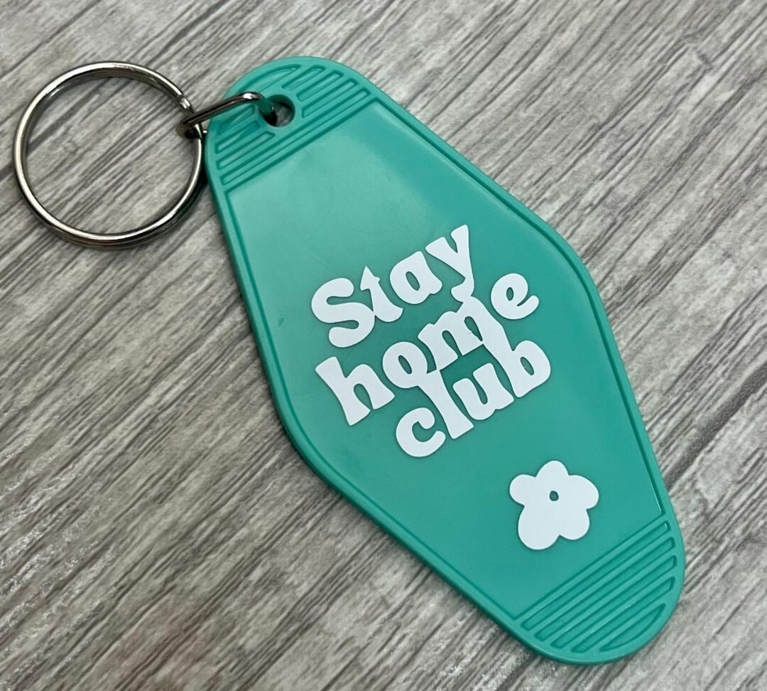 Stay Home Club Vintage Motel Keychain, Retro Keychains, Motel Key Ring ...