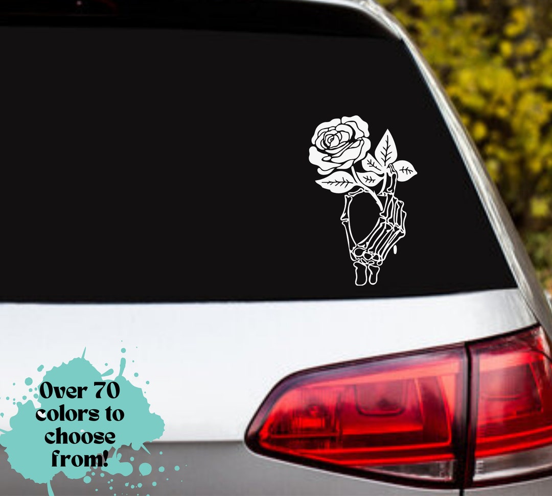 Skeleton Hand & Rose Car Decal, Skeleton, Rose, Car Accessories, Trendy ...