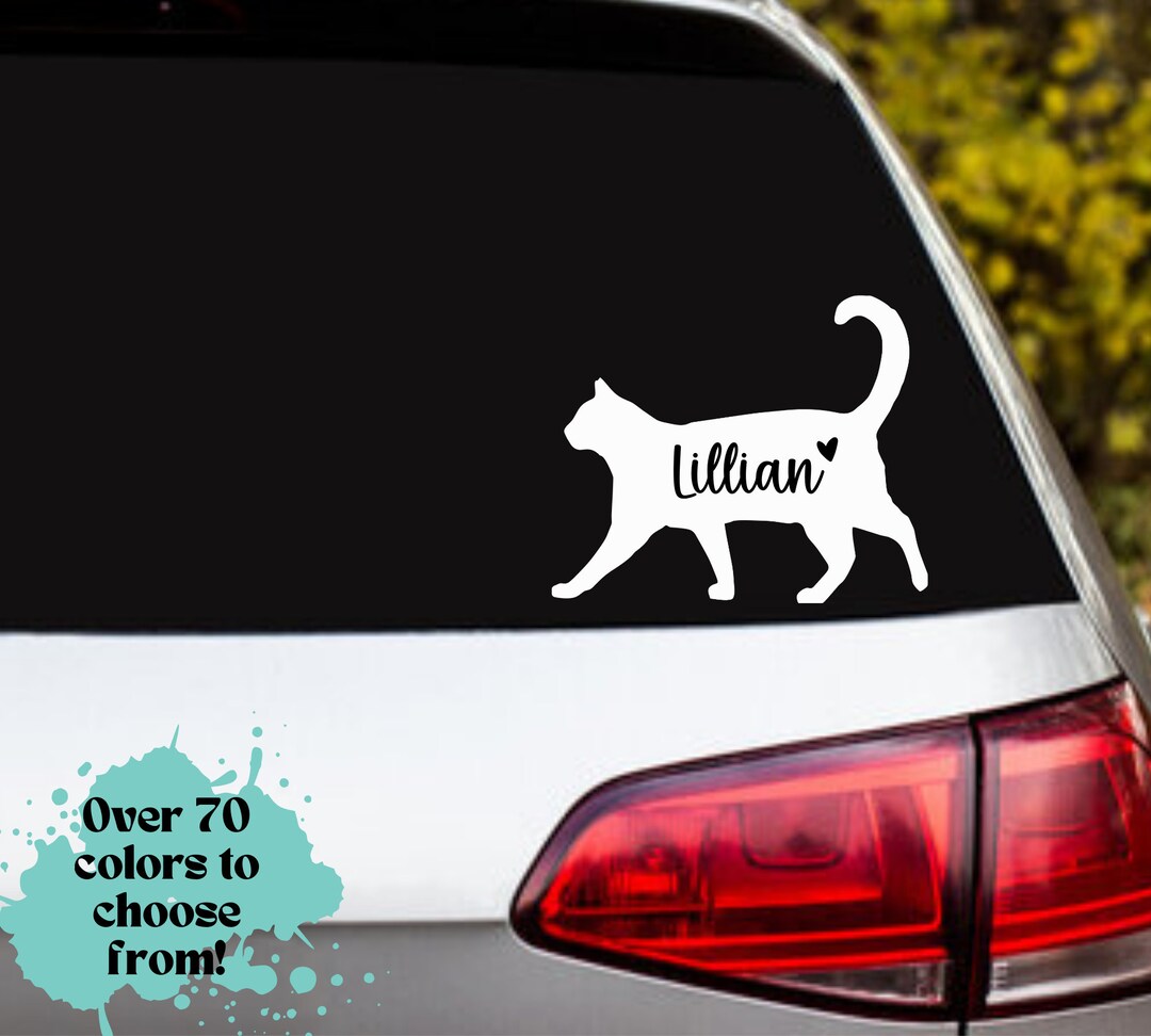 Custom Cat Decal, Cat With Name Decal, Car Decal, Vinyl Decal, Laptop ...