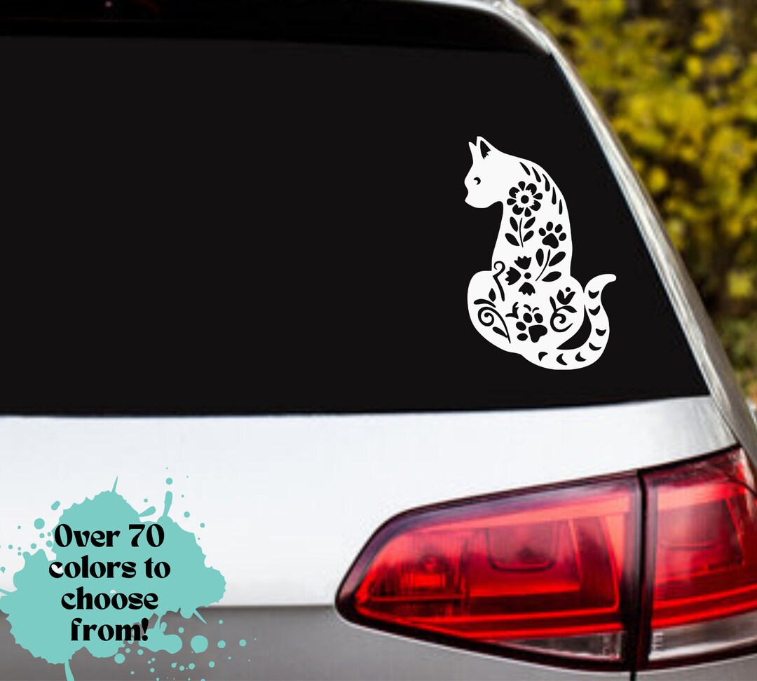Floral Cat Decal, Cat Decal, Pet, Car Decal, Vinyl Decal, Laptop ...