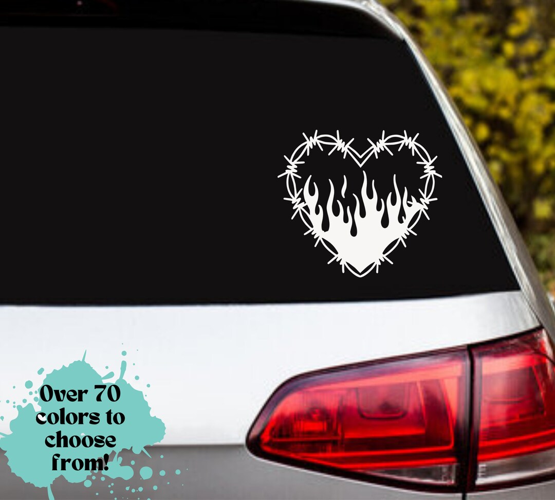 Barbed Wire Flaming Heart Decal, Car Decal, Vinyl Decal, Laptop ...