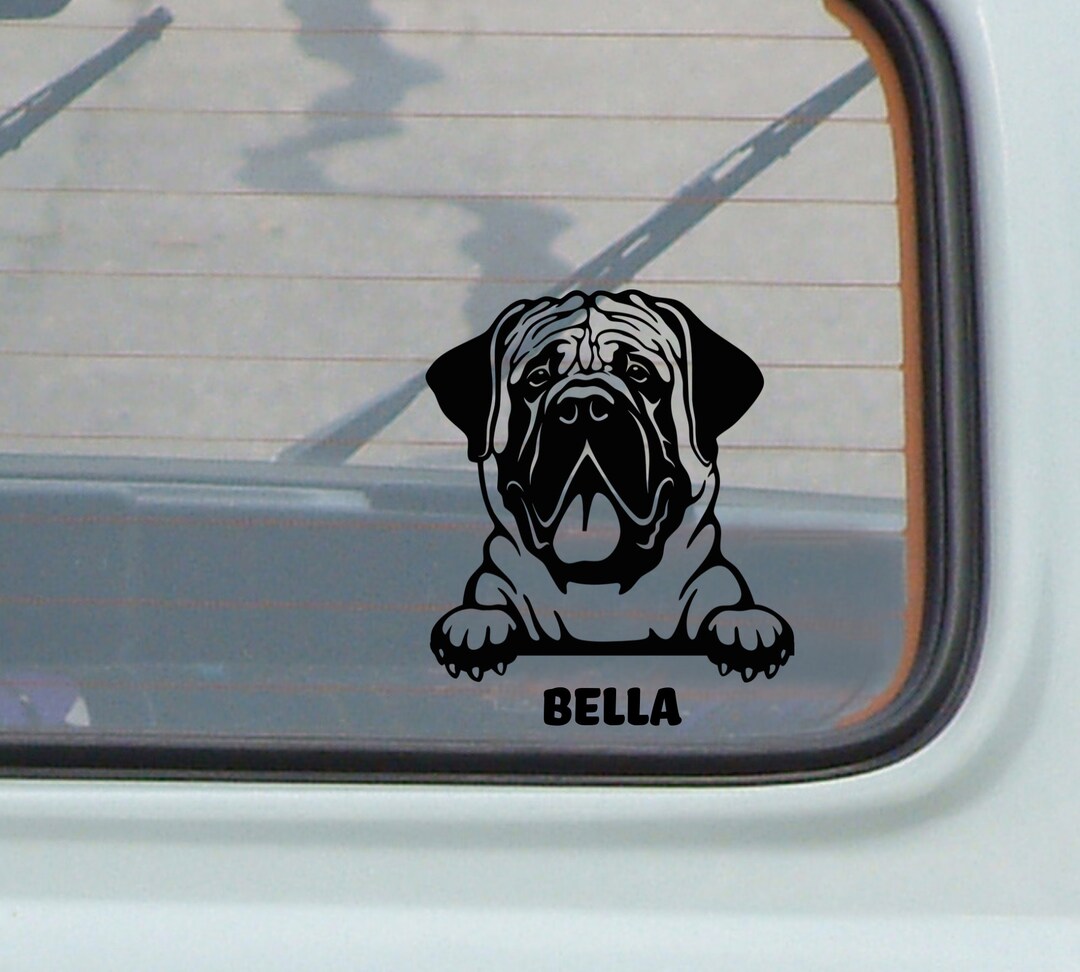 English Mastiff Custom Name Dog Decal, Car Decal, Dog Face, Dogs, Vinyl ...