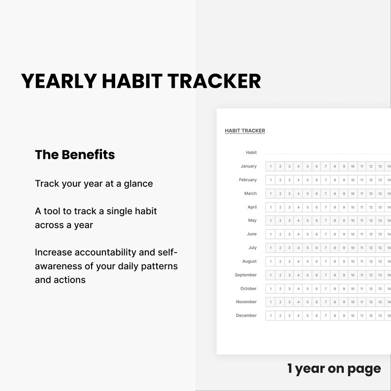 Yearly & Monthly Printable Habit Tracker Landscape Habit Tracker Habit ...