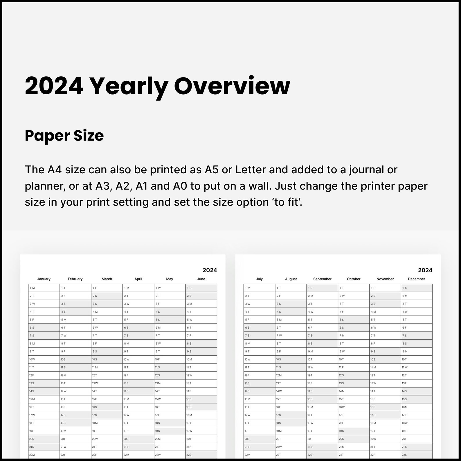 2024 Printable Wall Calendar 2 Page Yearly Tracker Wall Calendar 2024 ...
