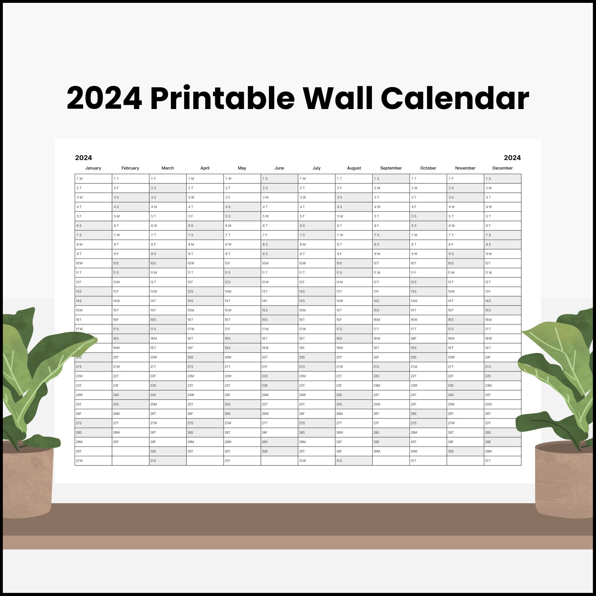 2024 Printable Wall Calendar Landscape Yearly Tracker Wall Calendar ...