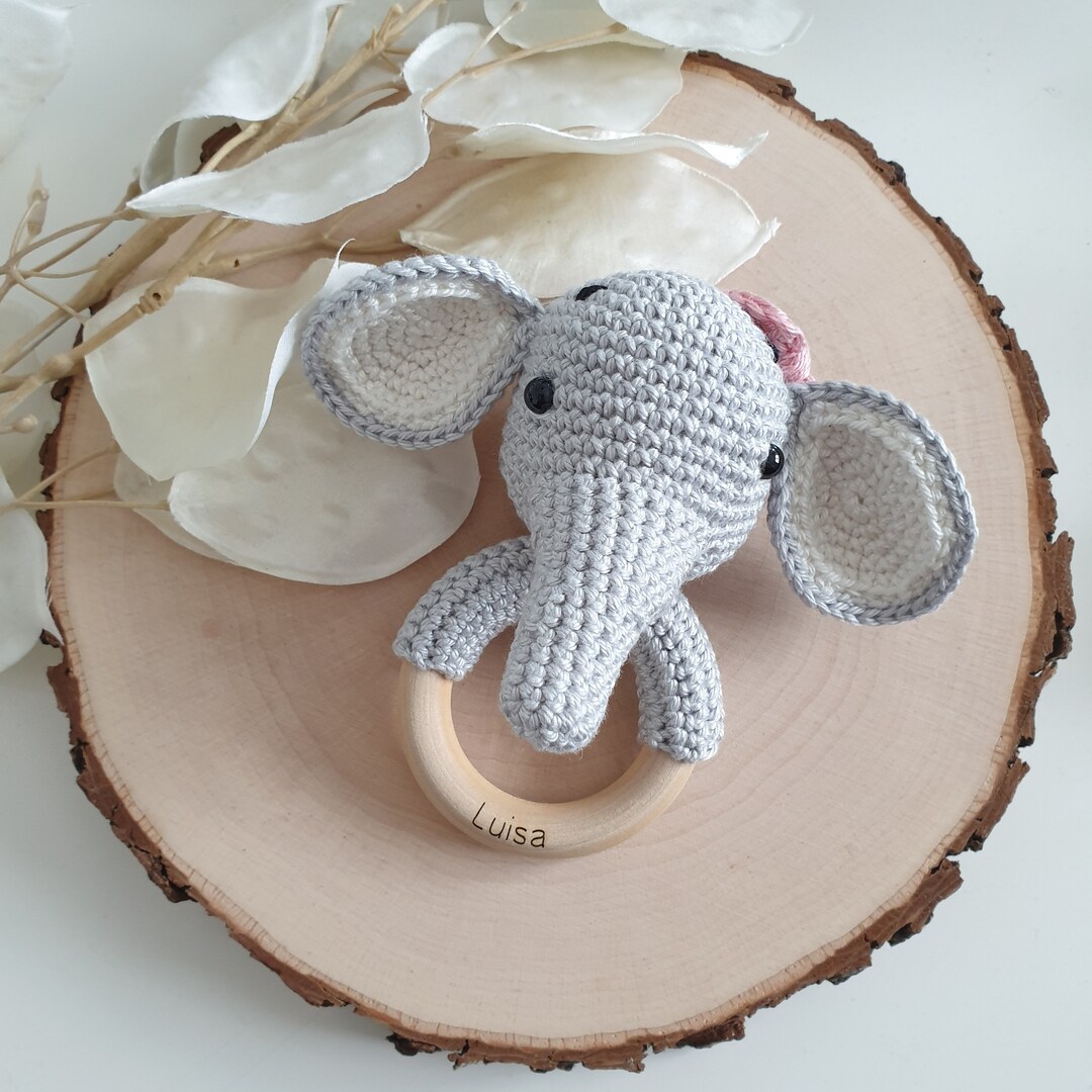 Baby Rattle Elephant Gift for Birth Christening Baby Shower Engraving ...