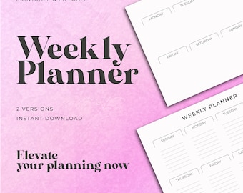PRINTABLE & FILLABLE Weekly Planner, Fillable Hourly Schedule and Blank ...