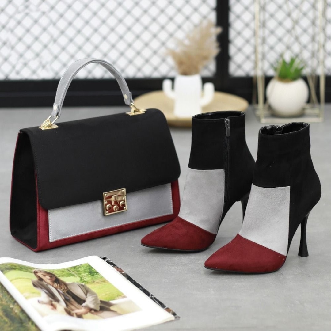 Matching Shoes and Bag Set for Women Velvet Top Handle Bag Shoulder Bag ...