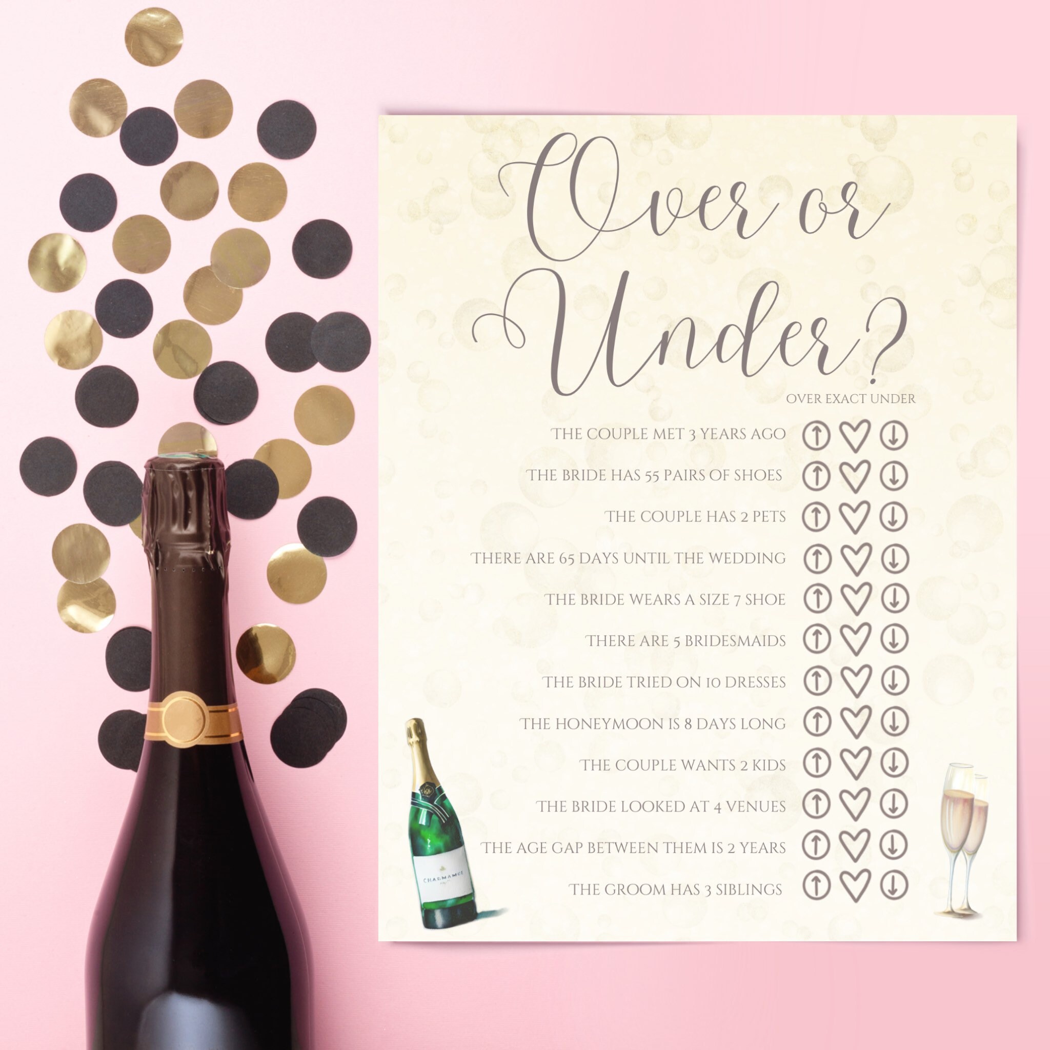 Pop the Bubbly She Found Her Hubby! Over or Under Bridal Shower Game ...