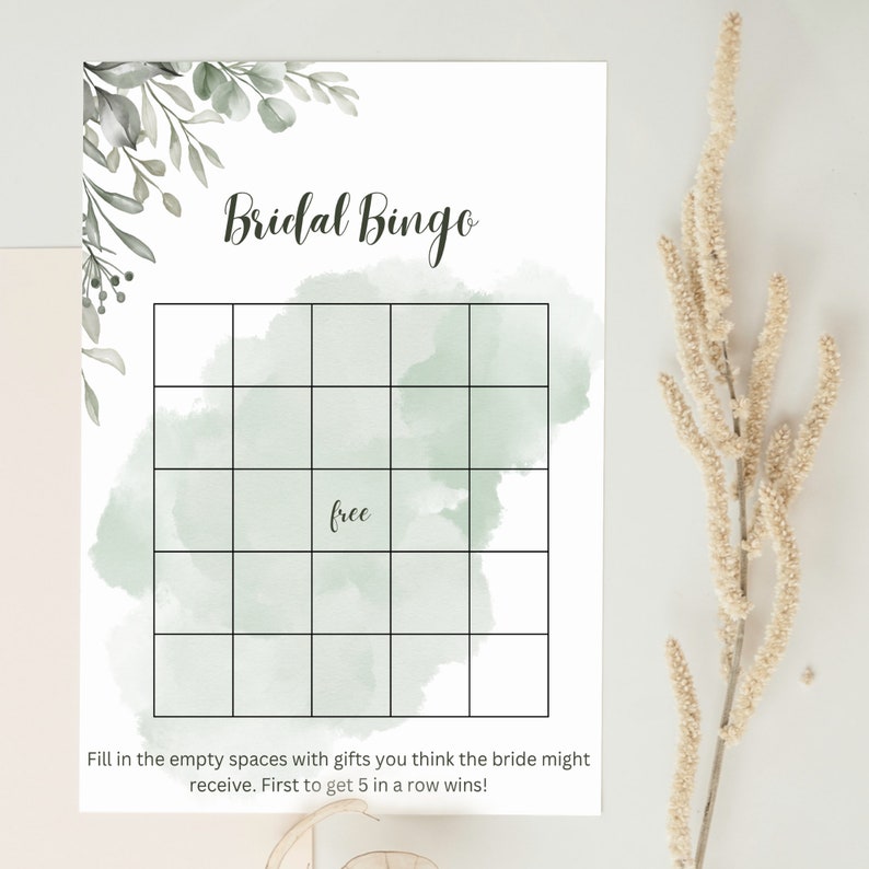 Sage Bridal Bingo | Printable Bridal Brunch Game | Sage Watercolor ...