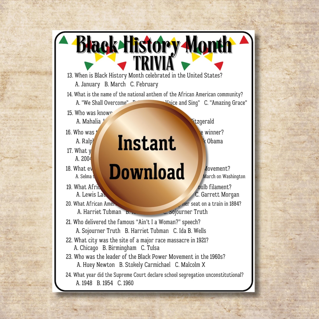 Black History Month Trivia Game, Black History Month Quiz, African American History Quiz, Black ...