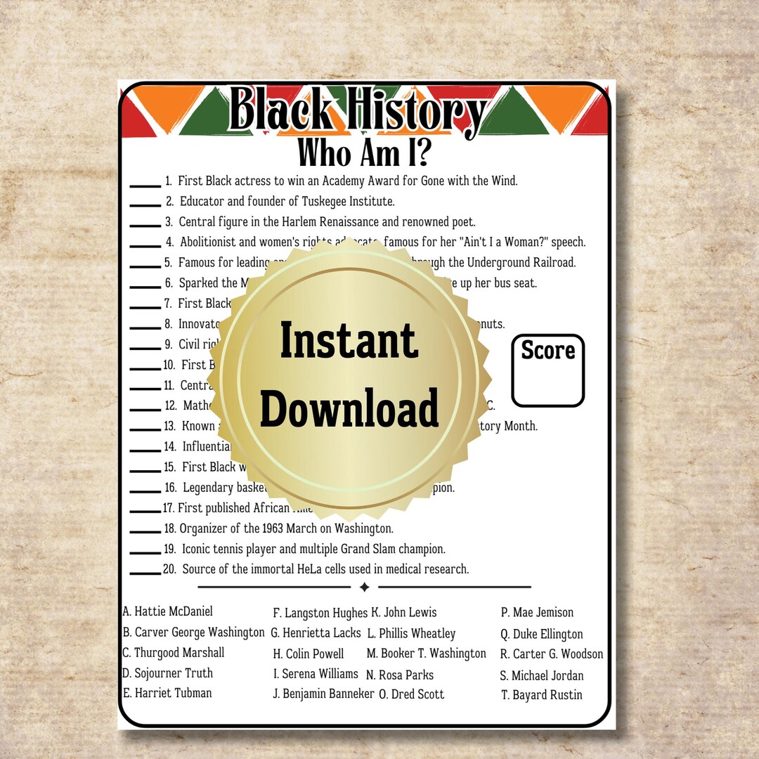 Black History Month Trivia Game, I Am Black History Month Quiz, African ...