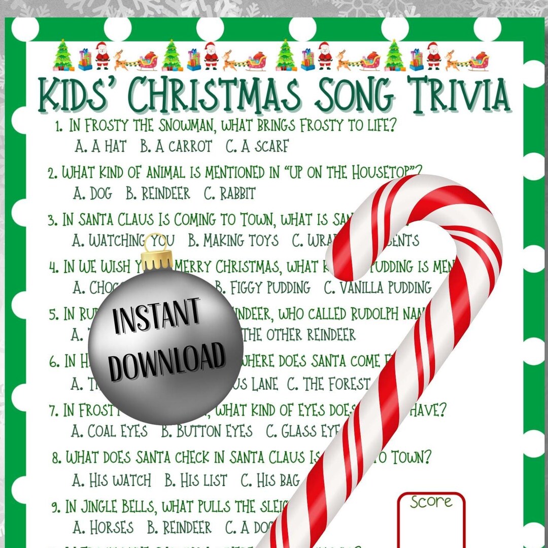 Kids' Christmas Song Trivia, Kid's Christmas Trivia Digital Download ...