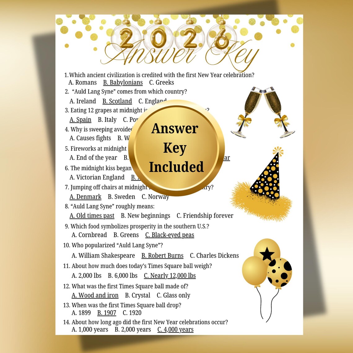 New Year Trivia Game, Printable New Year Games, New Year's Eve Game ...