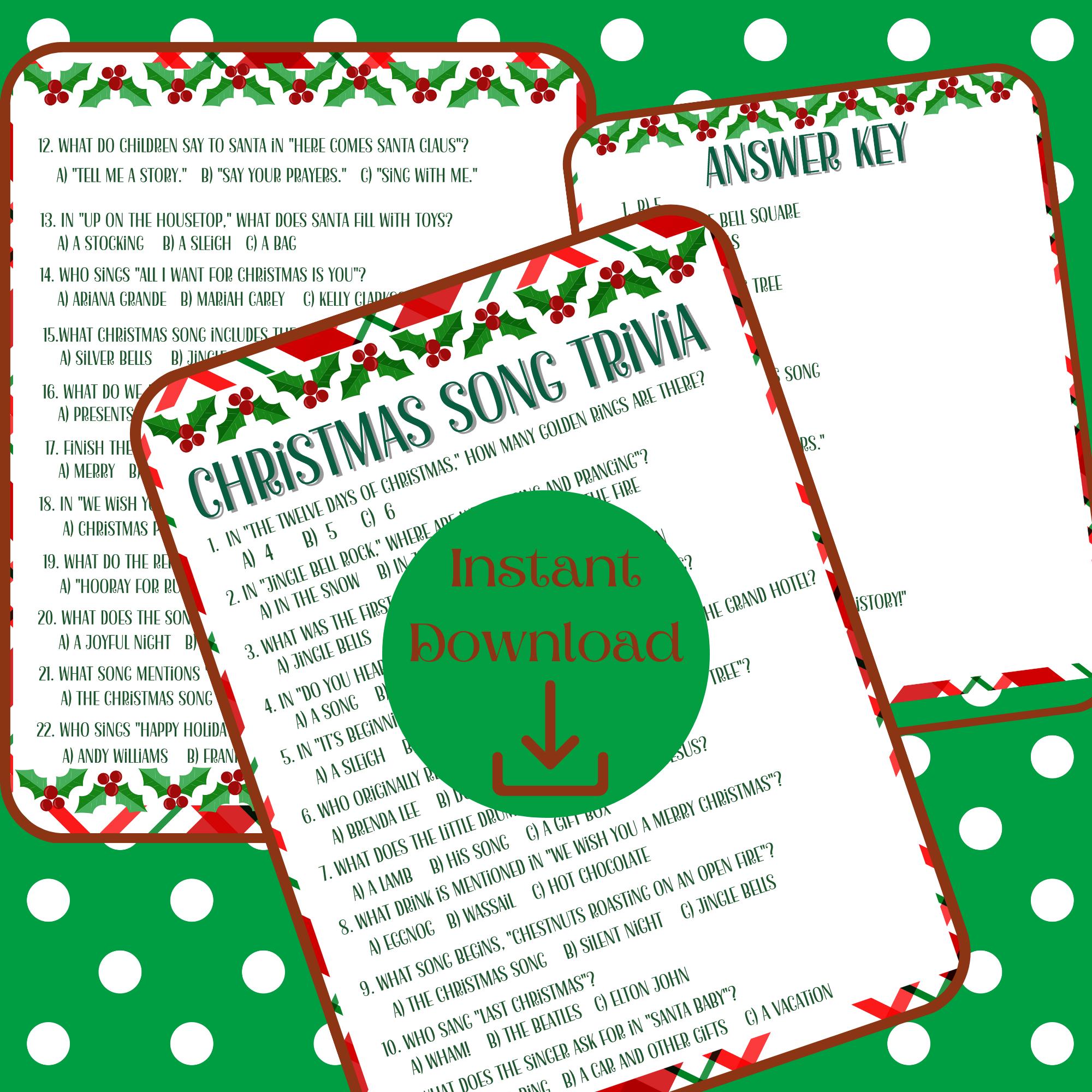 Adult Christmas Song Trivia Game, Christmas Trivia,christmas Printable ...