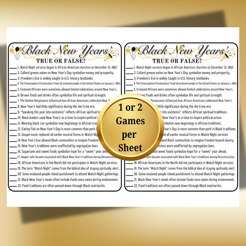 Black New Year Trivia Game, Printable New Year Games, New Year's Eve ...