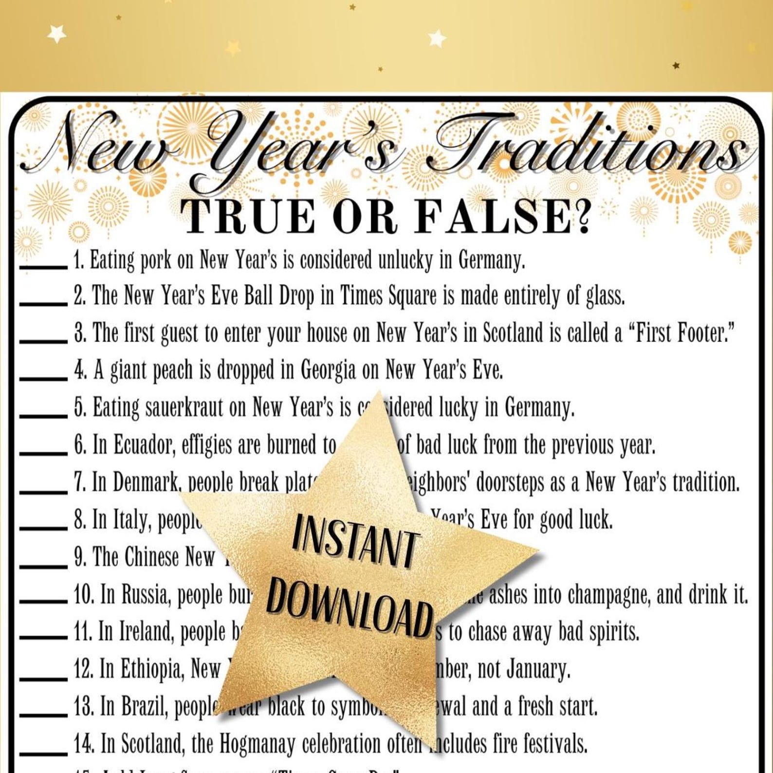 New Year Trivia Game, Printable New Year Games, New Year's Eve Game ...