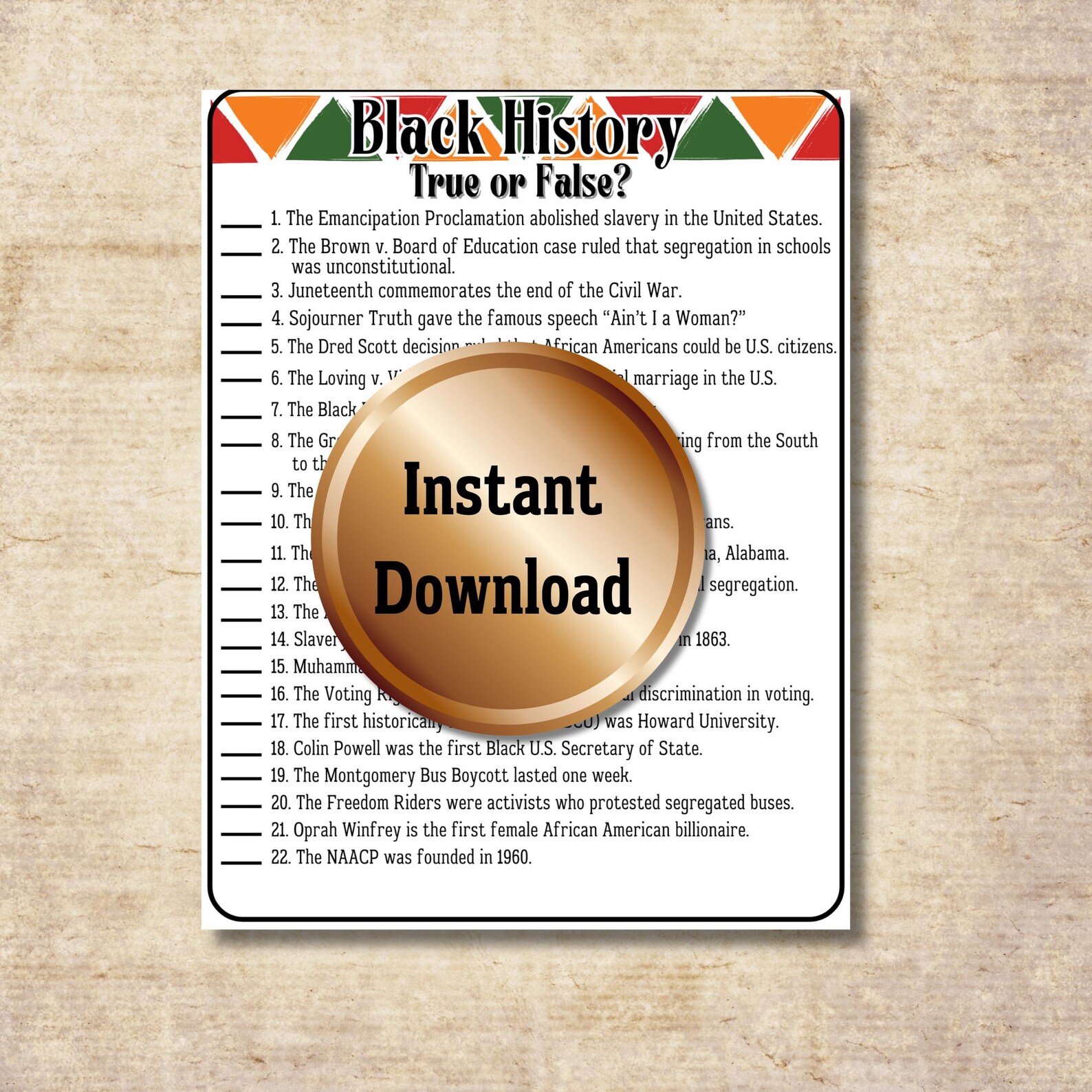 Black History Month Trivia Game, Black History Month Quiz, African ...