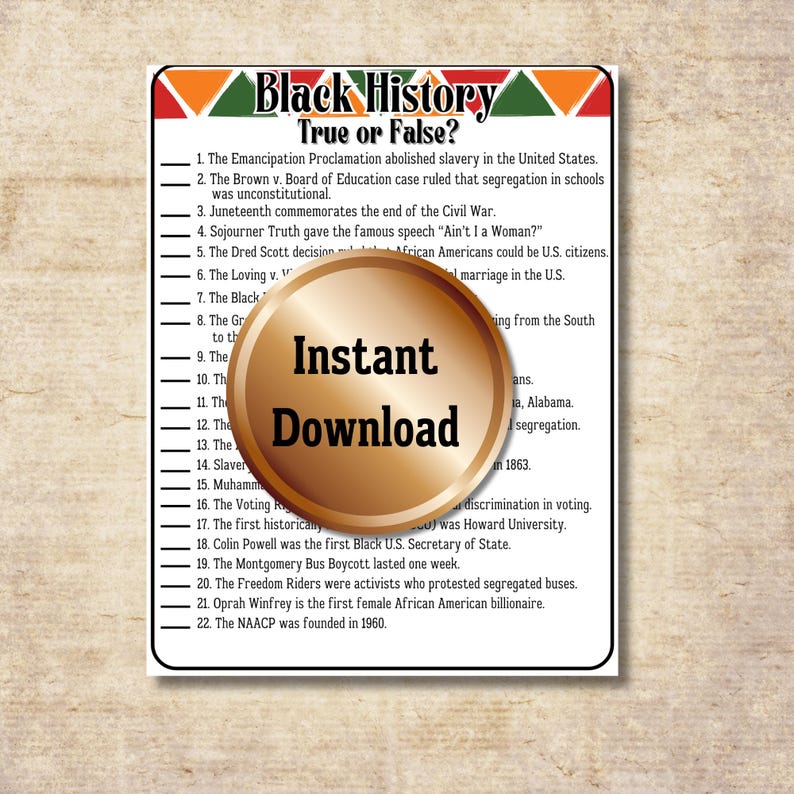 Black History Month Trivia Game, Black History Month Quiz, African ...