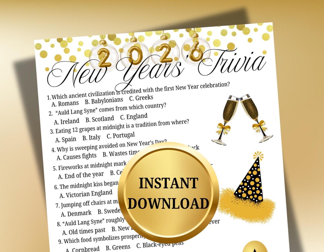 New Year Trivia Game, Printable New Year Games, New Year's Eve Game ...