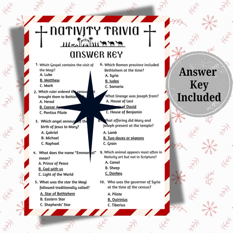 Christmas Nativity Trivia Game, Printable Christmas Games, Christmas ...
