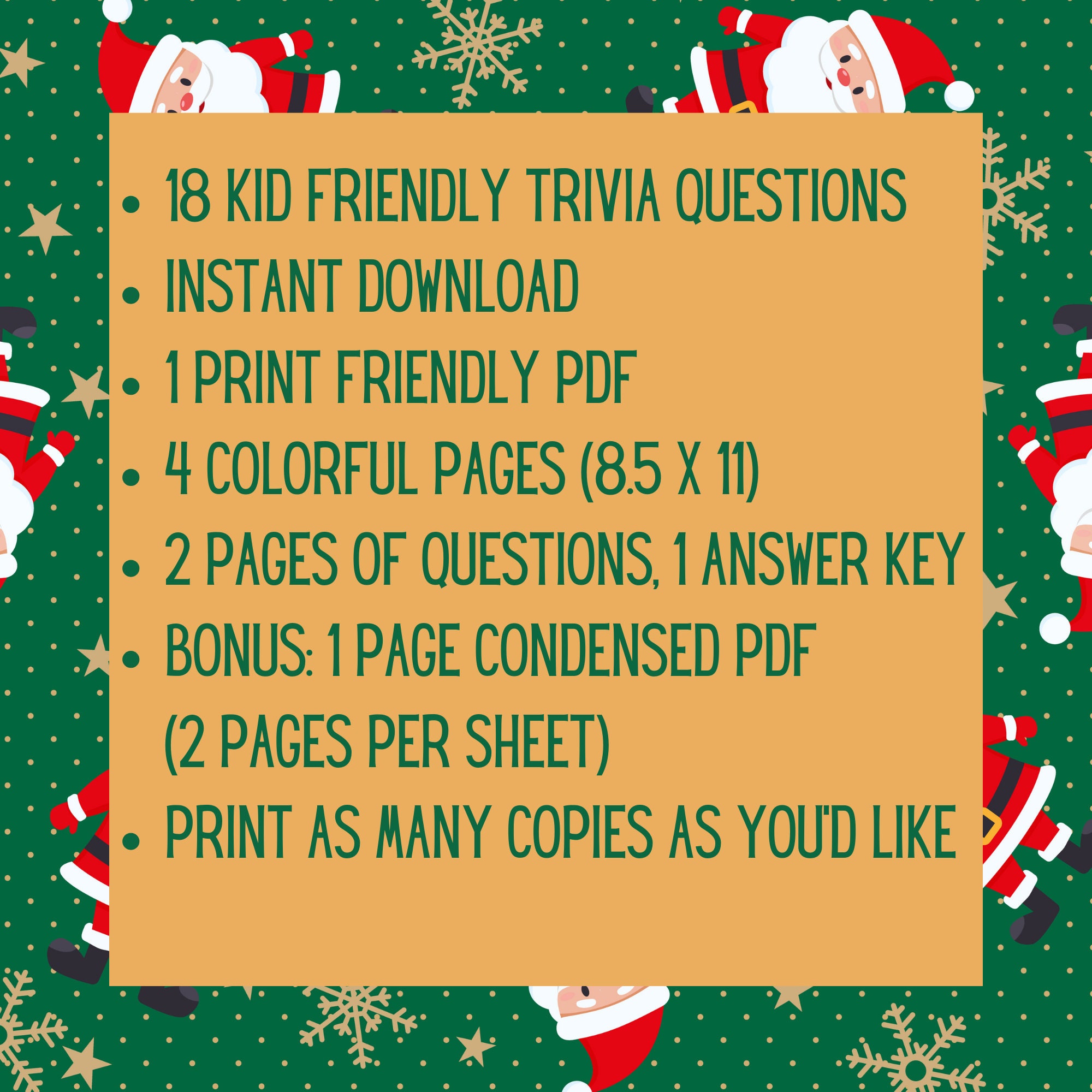 Kid's Christmas Trivia Digital Download,kid's Holiday Trivia,children's ...