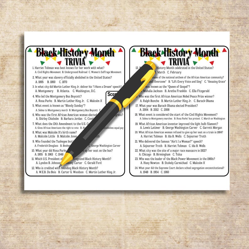 Black History Month Trivia Game, Black History Month Quiz, African ...