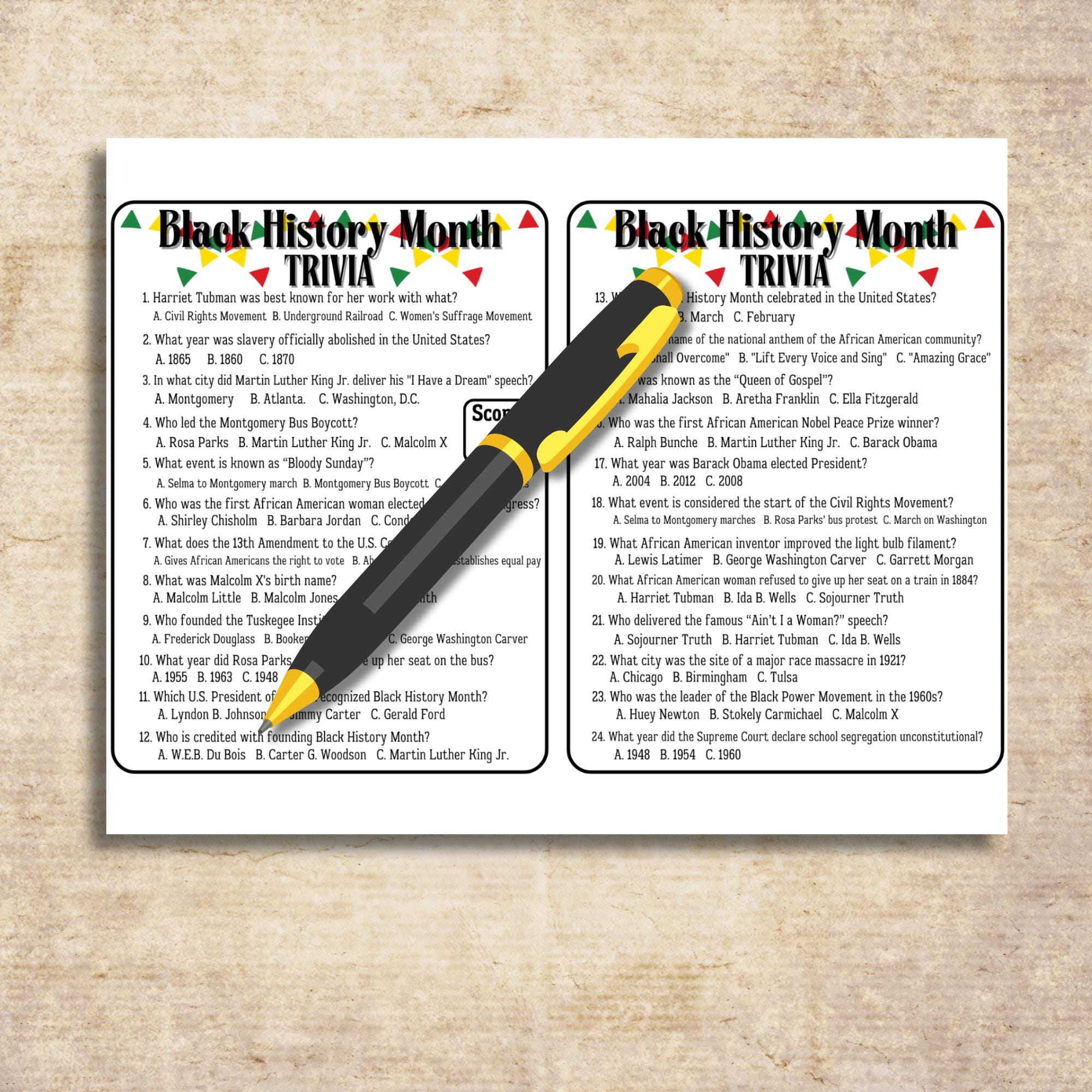 Black History Month Trivia Game, Black History Month Quiz, African ...