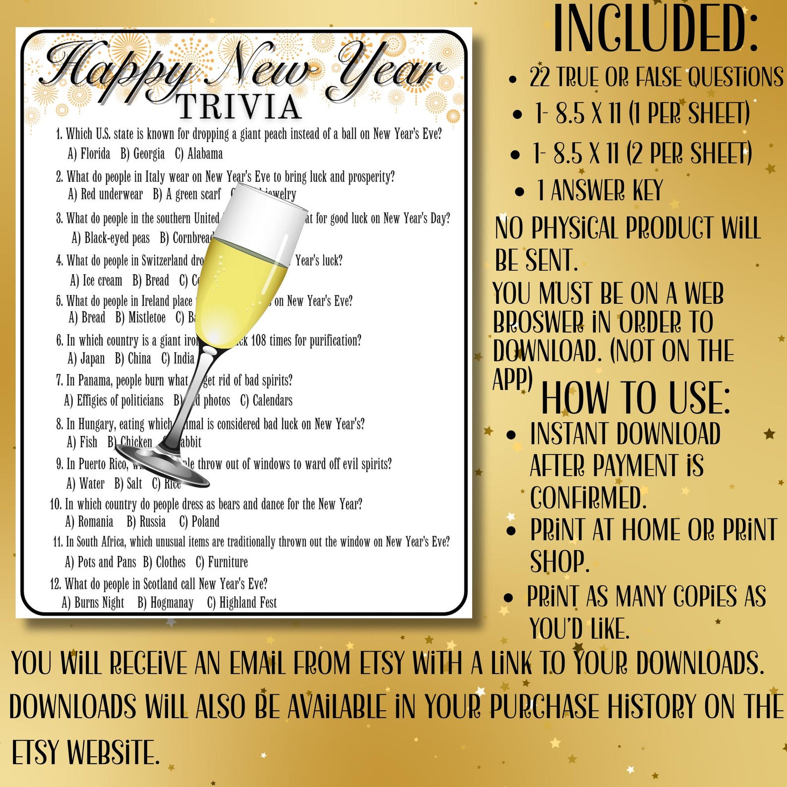 New Year Trivia Game, Printable New Year Games, New Year's Eve Game ...