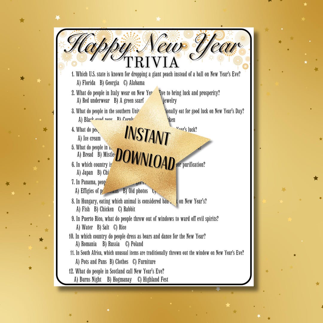 New Year Trivia Game, Printable New Year Games, New Year's Eve Game ...