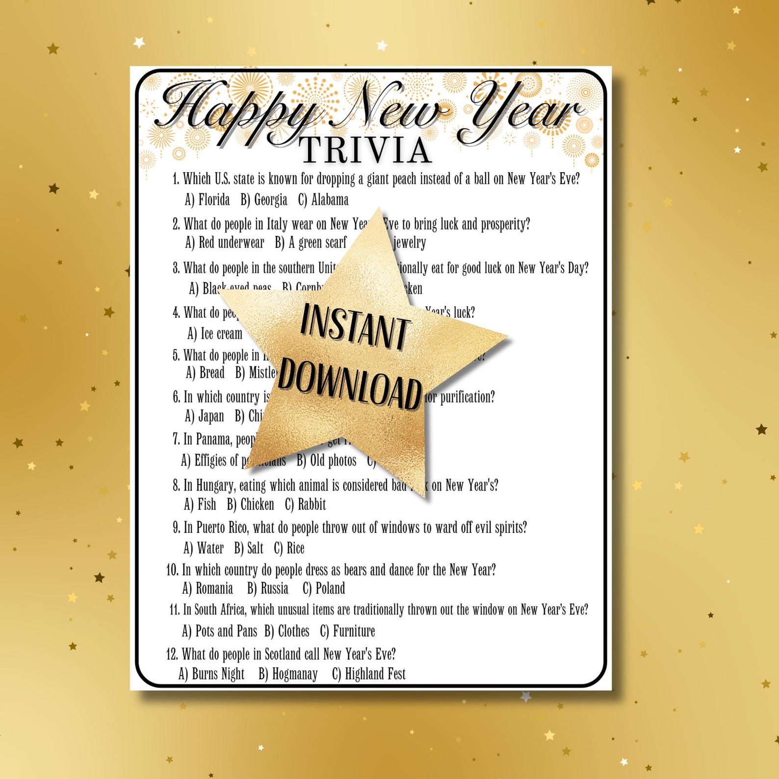 New Year Trivia Game, Printable New Year Games, New Year's Eve Game ...