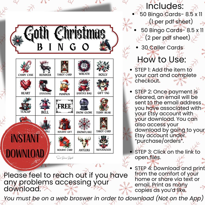 Goth Christmas Bingo, Gothmas, Gothis Christmas, Christmas Bingo ...