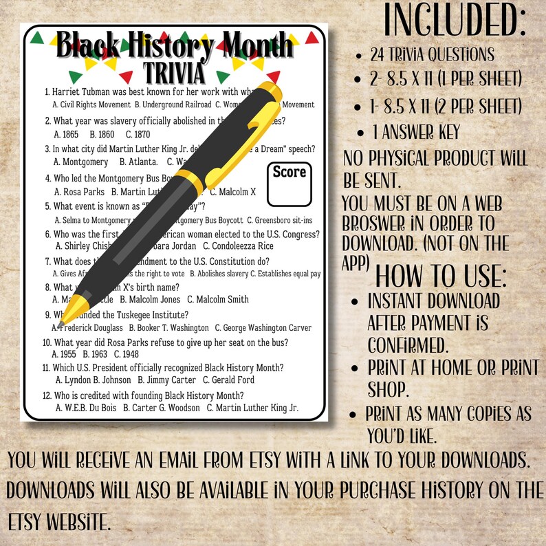 Black History Month Trivia Game, Black History Month Quiz, African ...