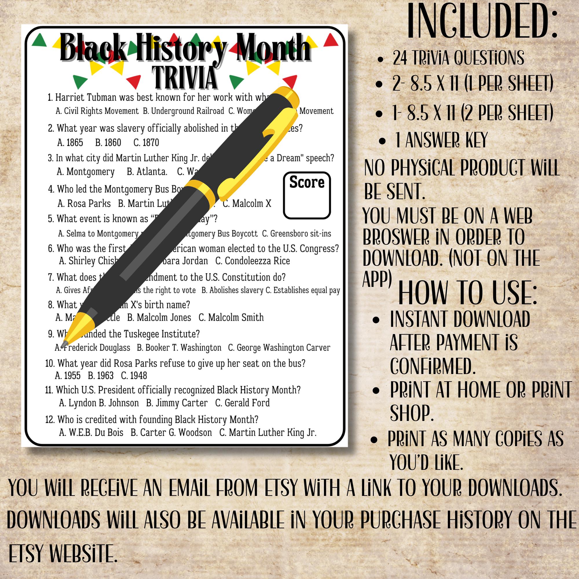 Black History Month Trivia Game, Black History Month Quiz, African ...
