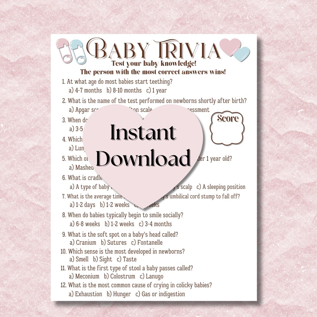 Baby Shower Trivia Game | Baby Shower Games | Trivia Questions | Baby ...