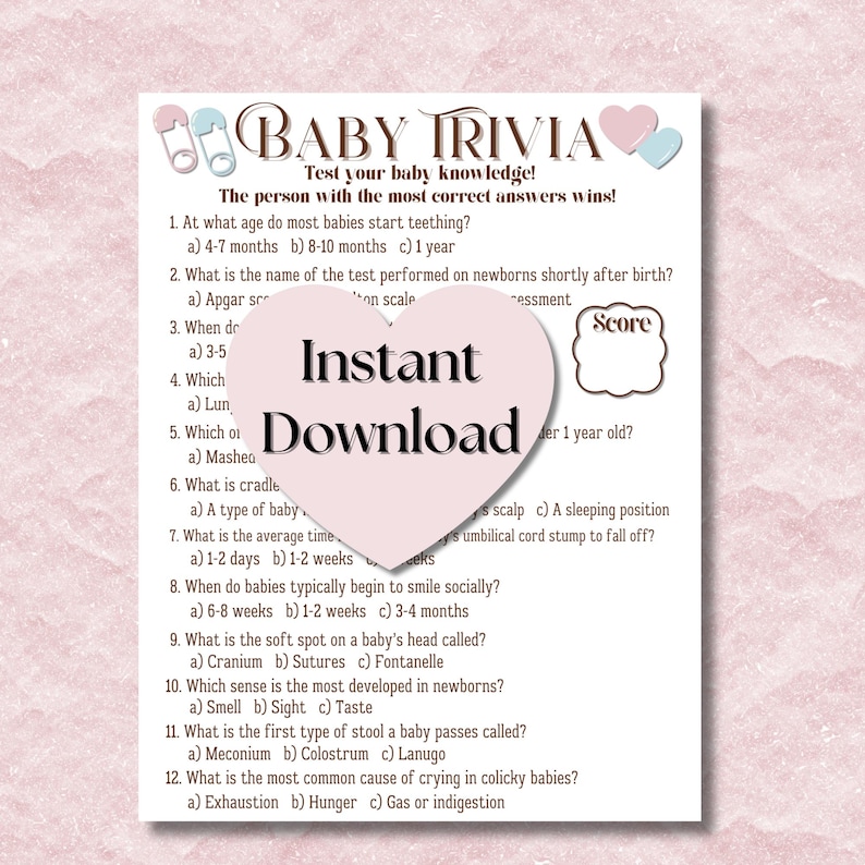 Baby Shower Trivia Game | Baby Shower Games | Trivia Questions | Baby ...