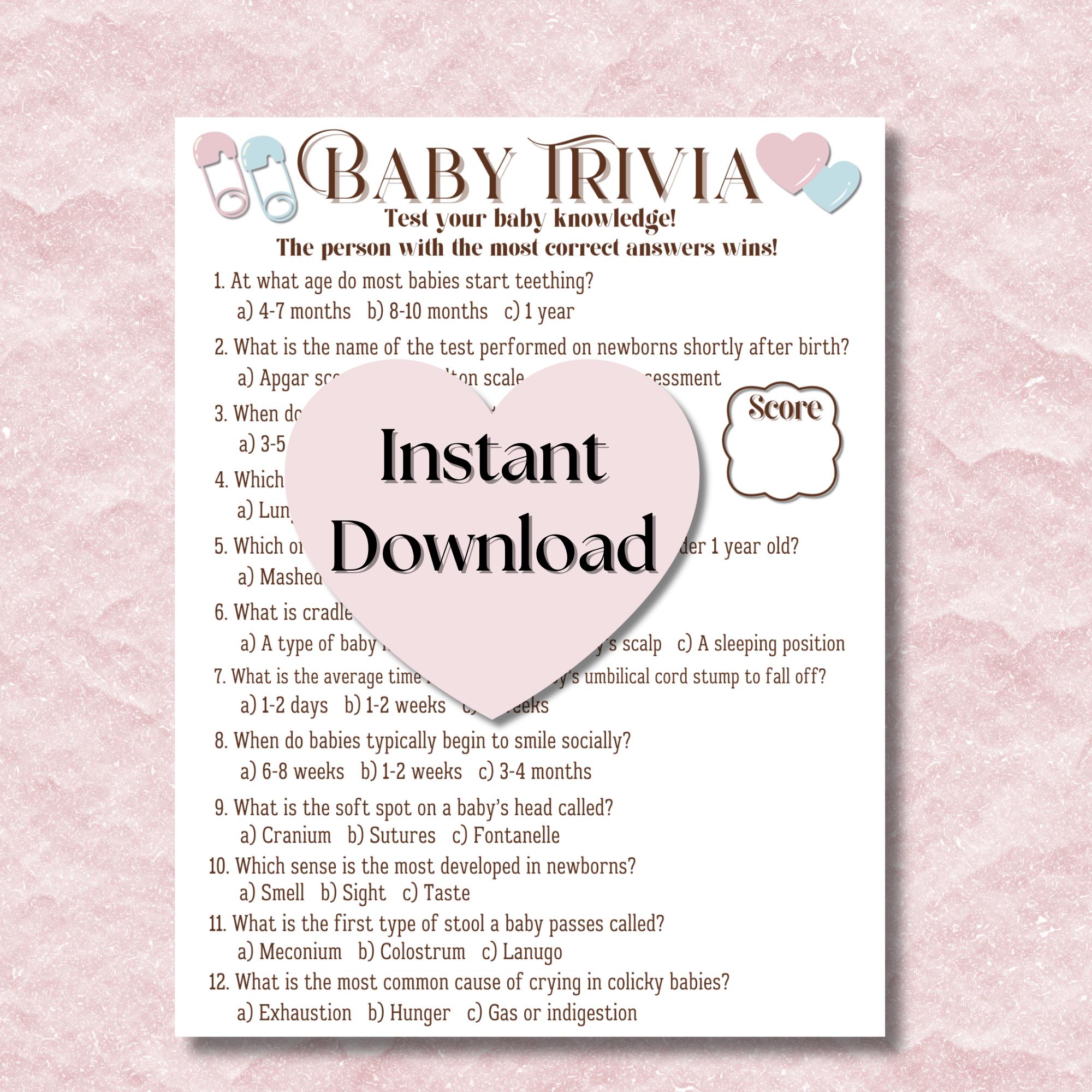Baby Shower Trivia Game | Baby Shower Games | Trivia Questions | Baby ...