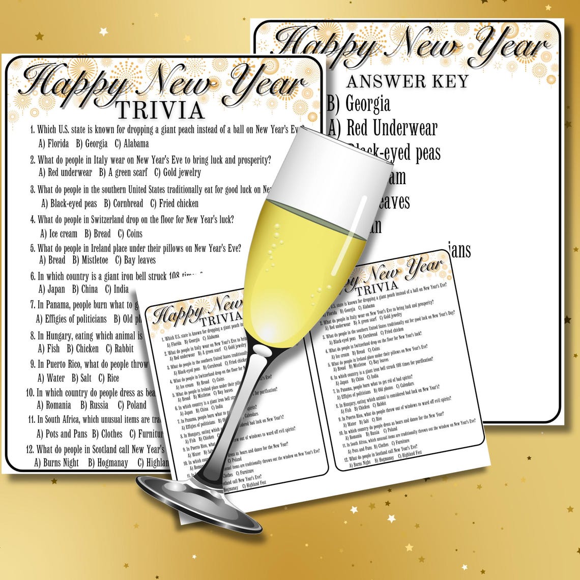 New Year Trivia Game, Printable New Year Games, New Year's Eve Game ...