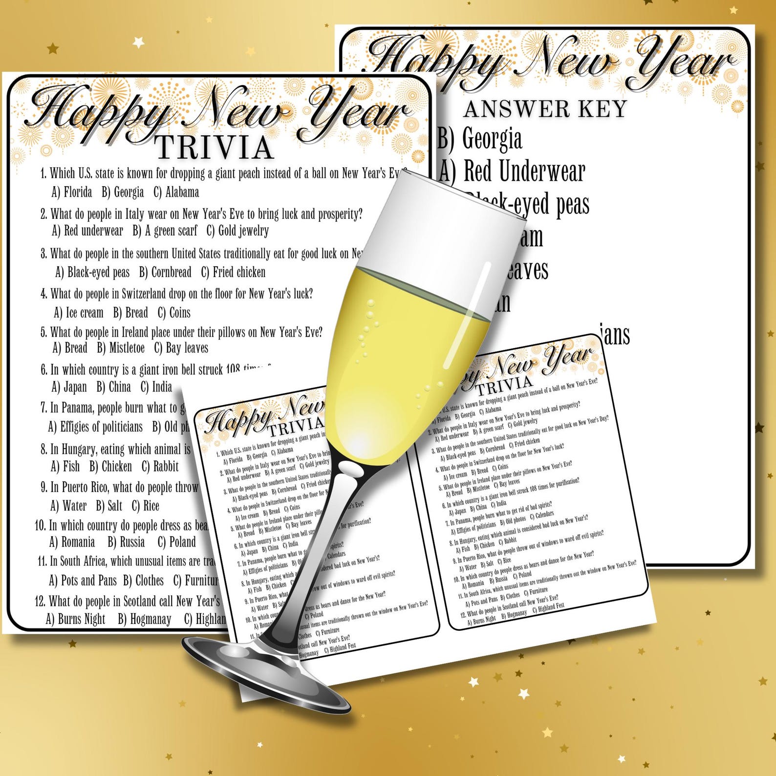 New Year Trivia Game, Printable New Year Games, New Year's Eve Game ...