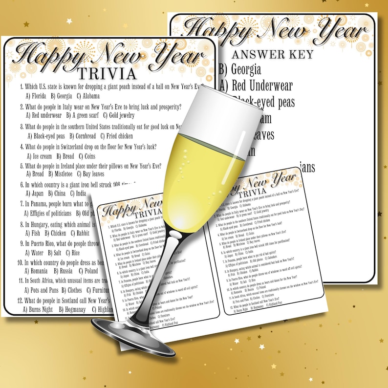 New Year Trivia Game, Printable New Year Games, New Year's Eve Game ...
