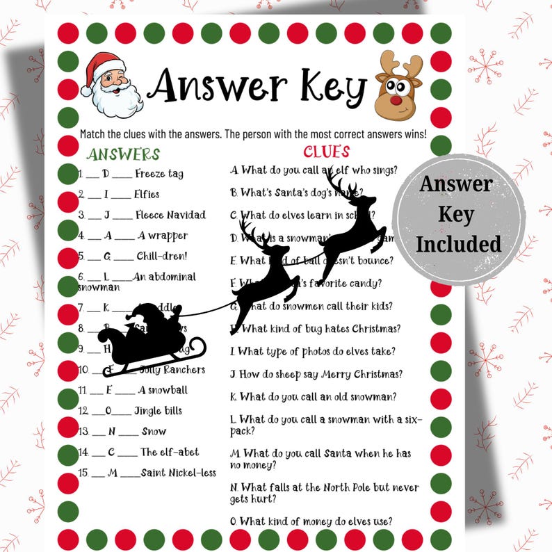 Christmas Riddles With Answers, Kid's Christmas Trivia Digital Download ...