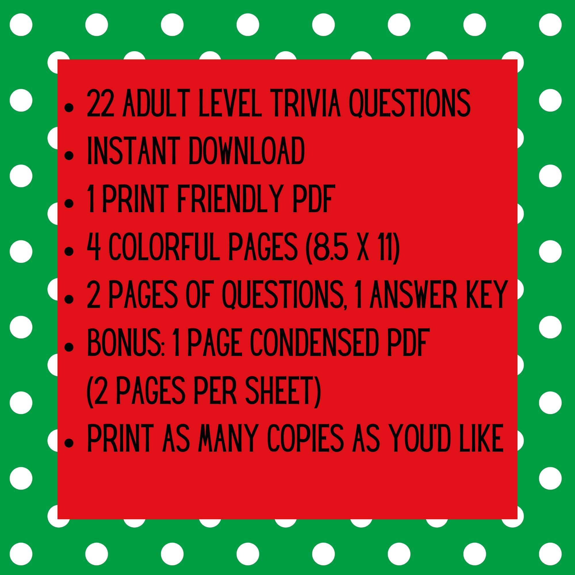 Adult Christmas Song Trivia Game, Christmas Trivia,christmas Printable ...
